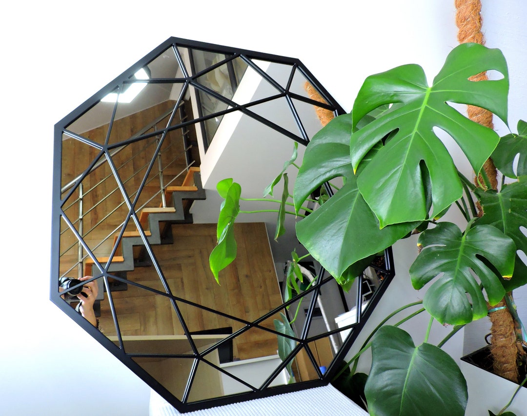 Black Frame Wall Mirror, Diamond Shape Mirror Wall Décor, Decorative ...