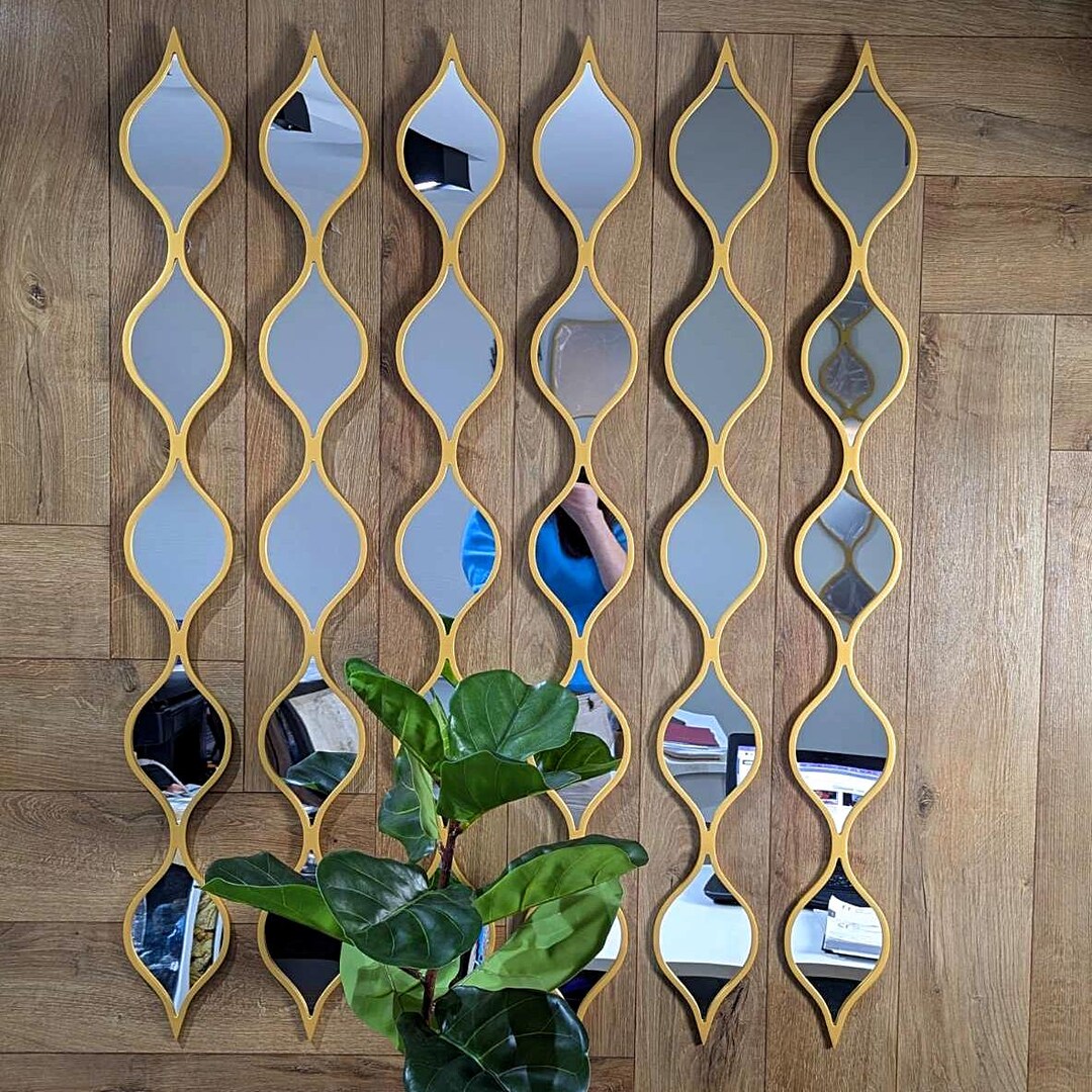 Gold Frame Teardrop Acrylic Mirror Stripes: Decorative Wall Mirror Set ...