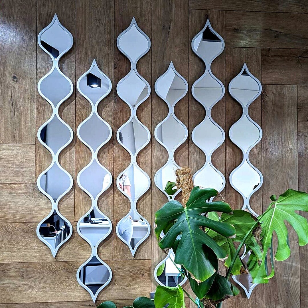 Silver Frame Acrylic Mirror, Mirrored Decorative Water Drop Stripes, Tear Drop Mirrors, Framed ...