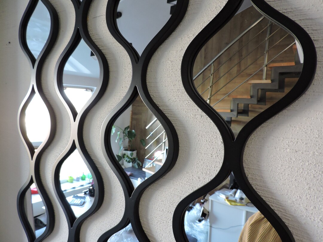 Silver Acrylic Water Drop Mirror Décor, Black Frame 3D Wall Mirrors Set ...