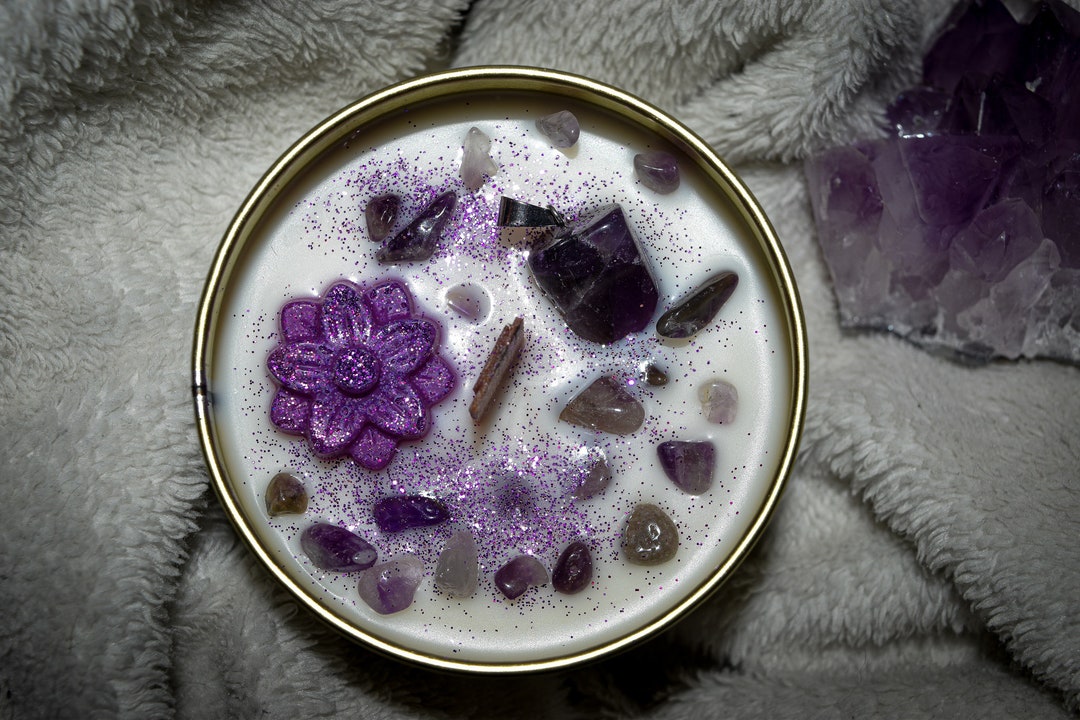 Bougie Lithothérapie Améthyste Pendentif Mèche En Bois Fleur - Etsy