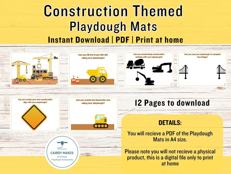 Construction Themed Playdough Mats Printable | Digital Download ...