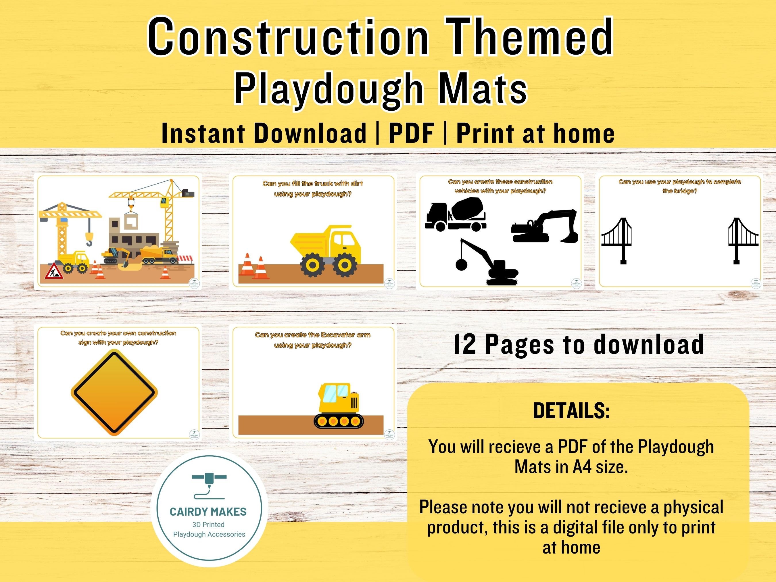 Construction Themed Playdough Mats Printable | Digital Download ...