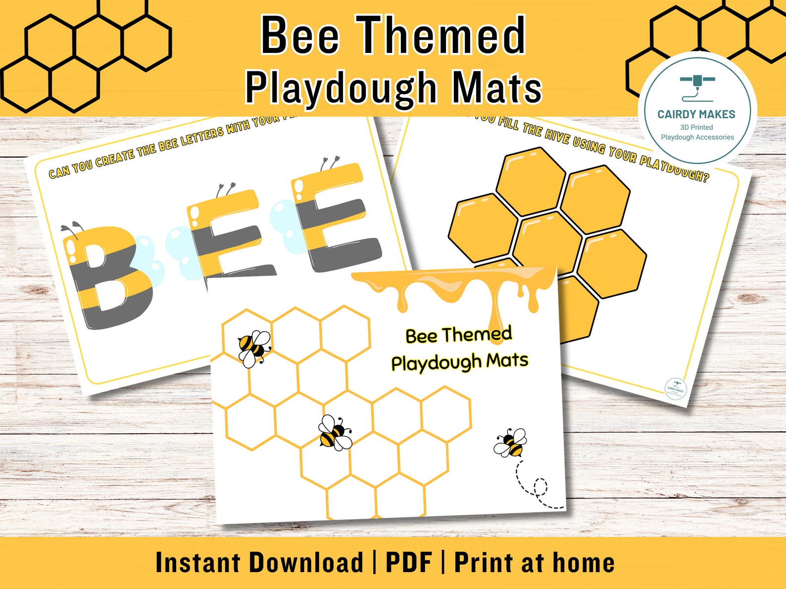 Bee Themed Playdough Mats Printable | Digital Download | Preschool ...