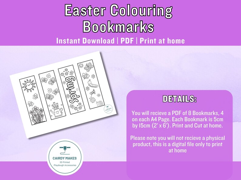 Spring Colouring Bookmarks Printable Digital Download Preschool ...