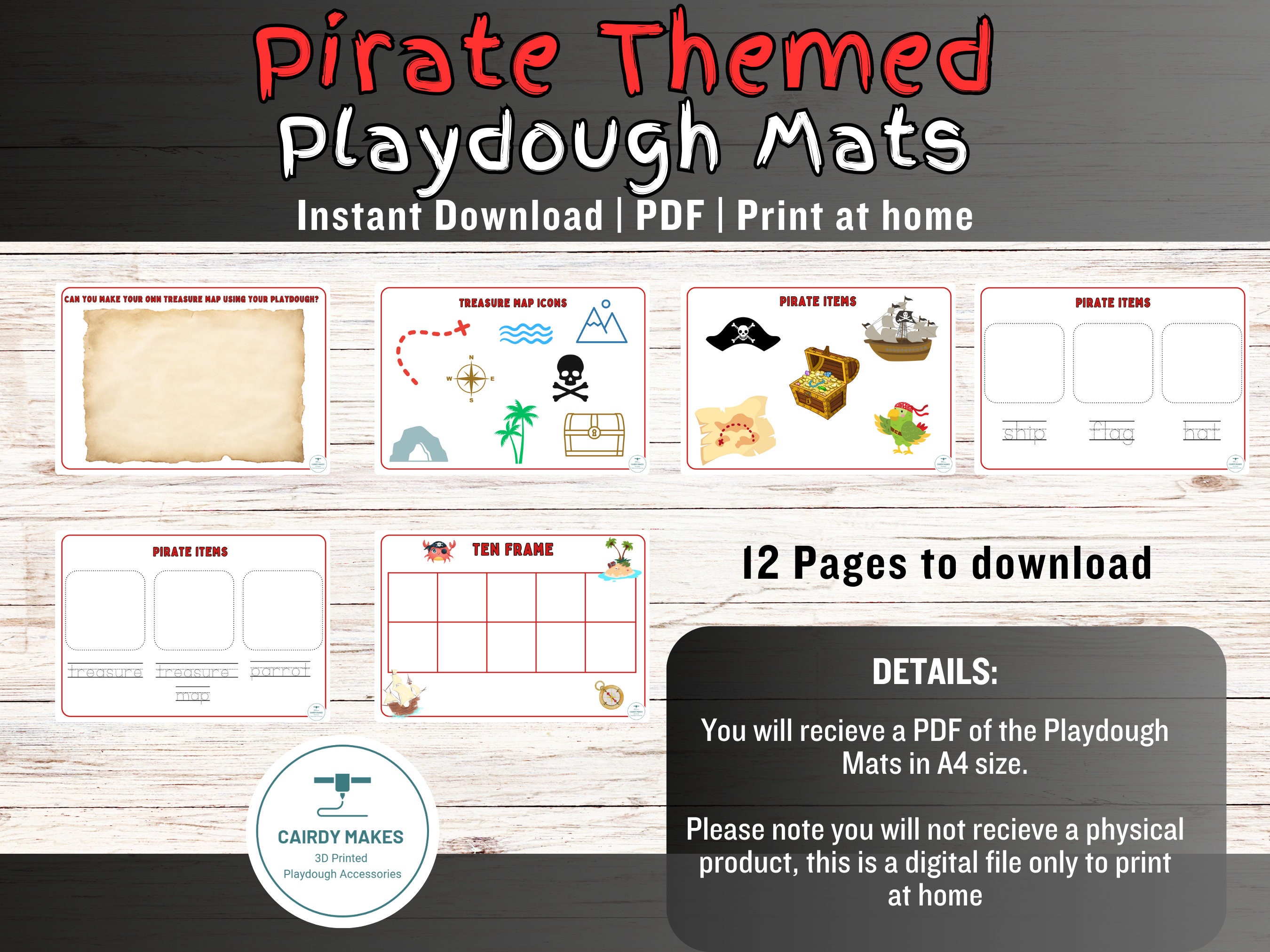 Pirate Themed Playdough Mats Printable | Digital Download | Preschool ...