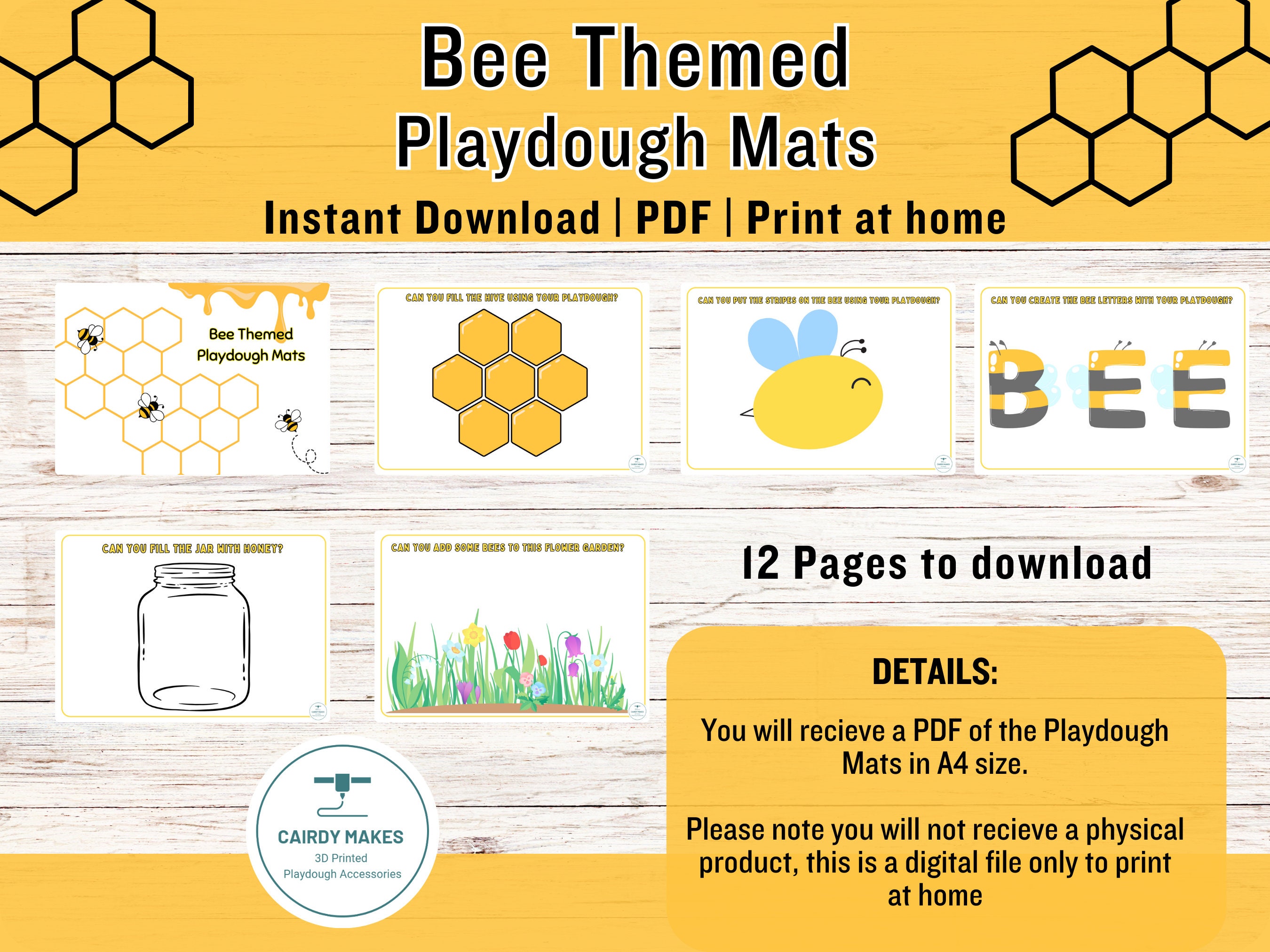 Bee Themed Playdough Mats Printable | Digital Download | Preschool ...