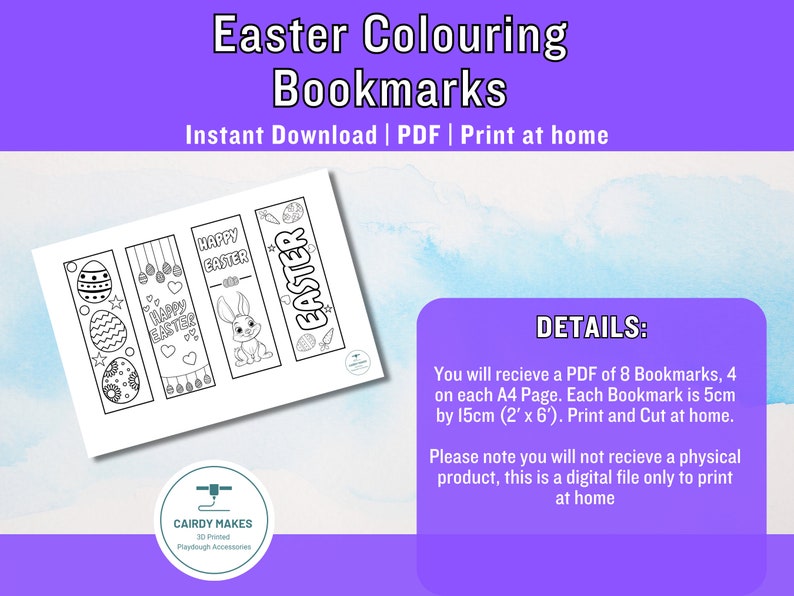 Easter Colouring Bookmarks Printable | Digital Download | Preschool ...
