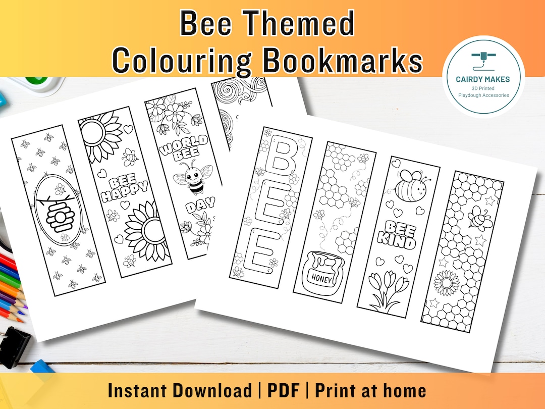 Bee Themed Colouring Bookmarks Printable | Digital Download | Preschool ...