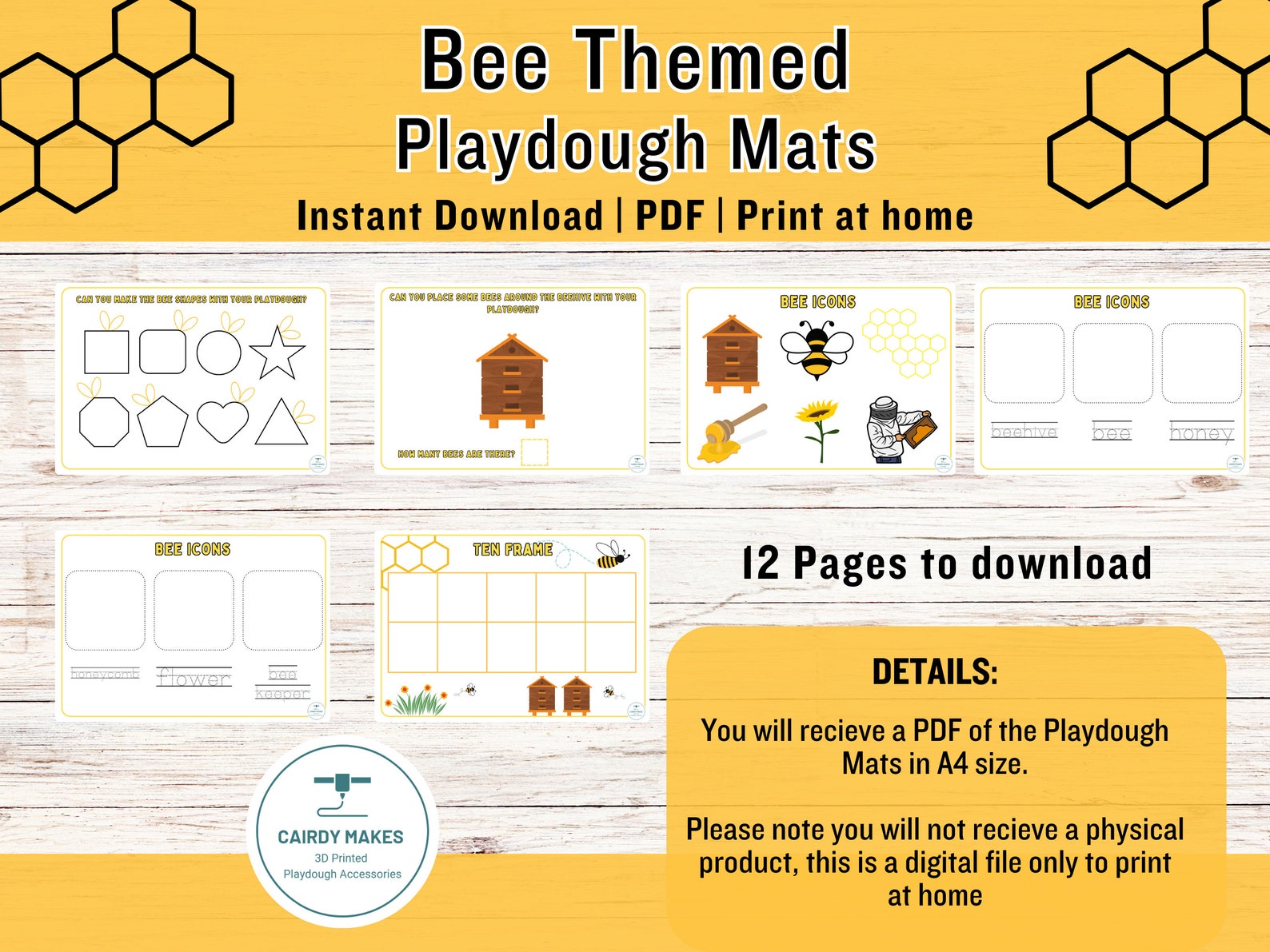 Bee Themed Playdough Mats Printable | Digital Download | Preschool ...