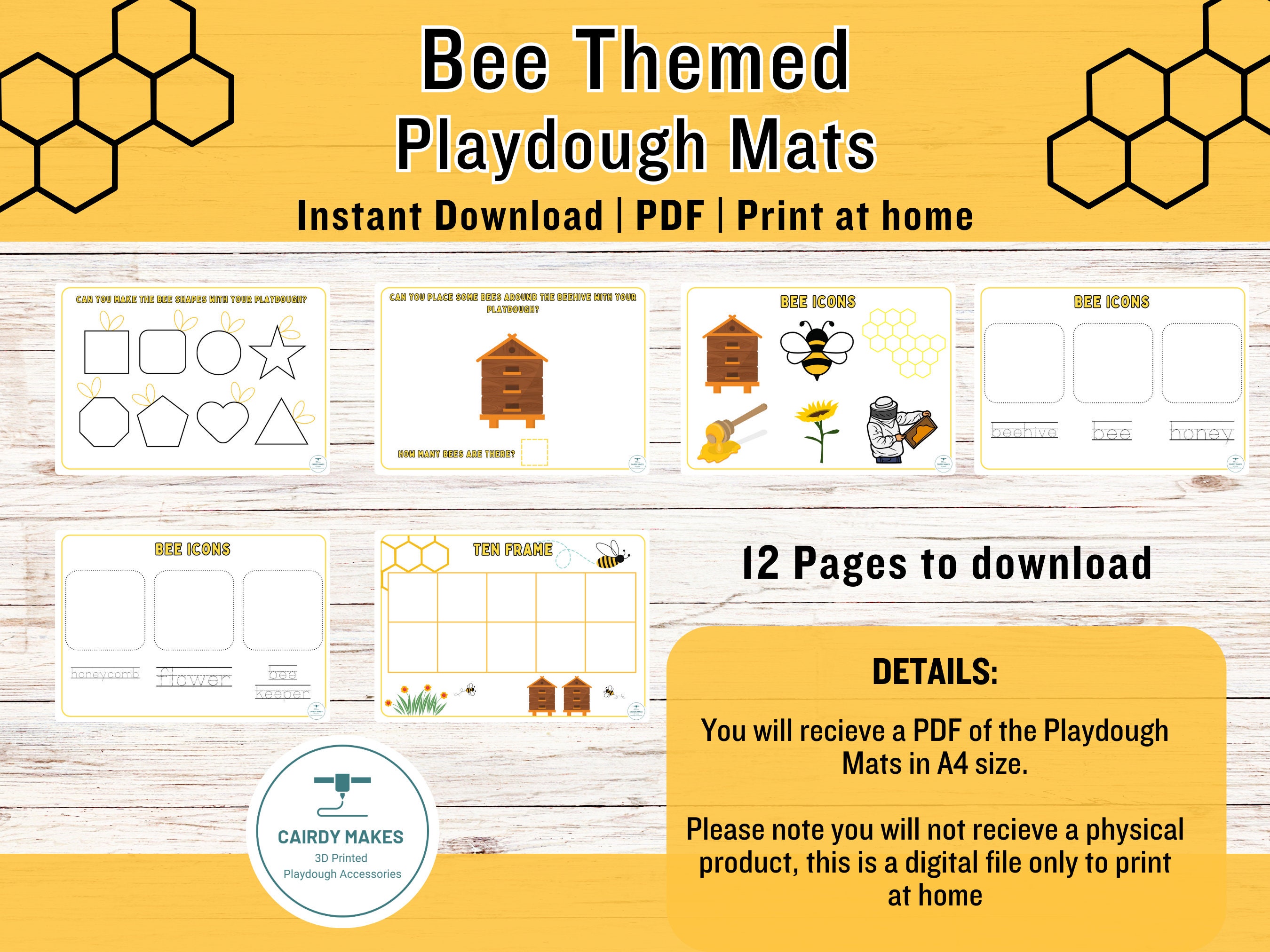 Bee Themed Playdough Mats Printable Digital Download Preschool ...