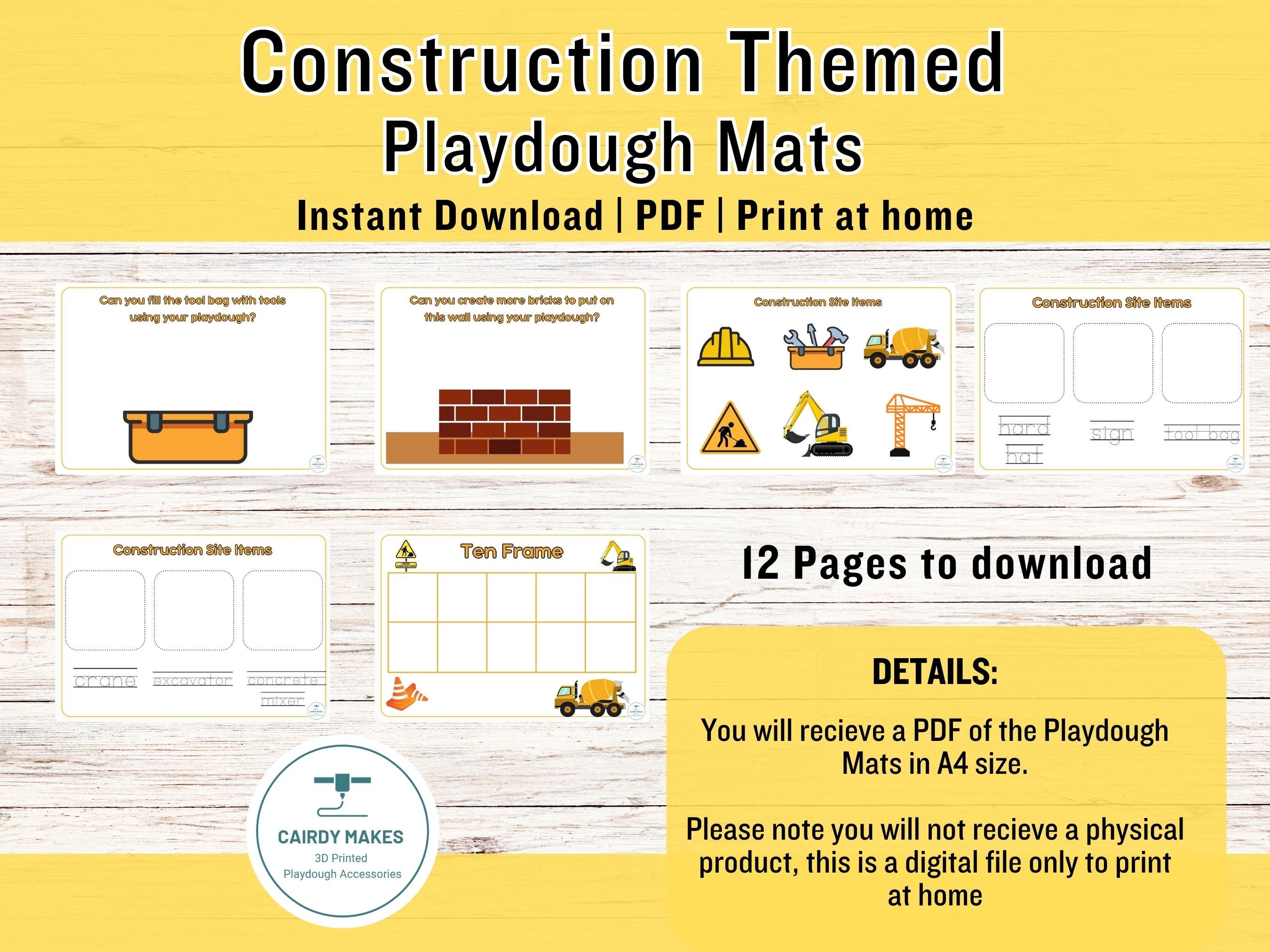 Construction Themed Playdough Mats Printable | Digital Download ...