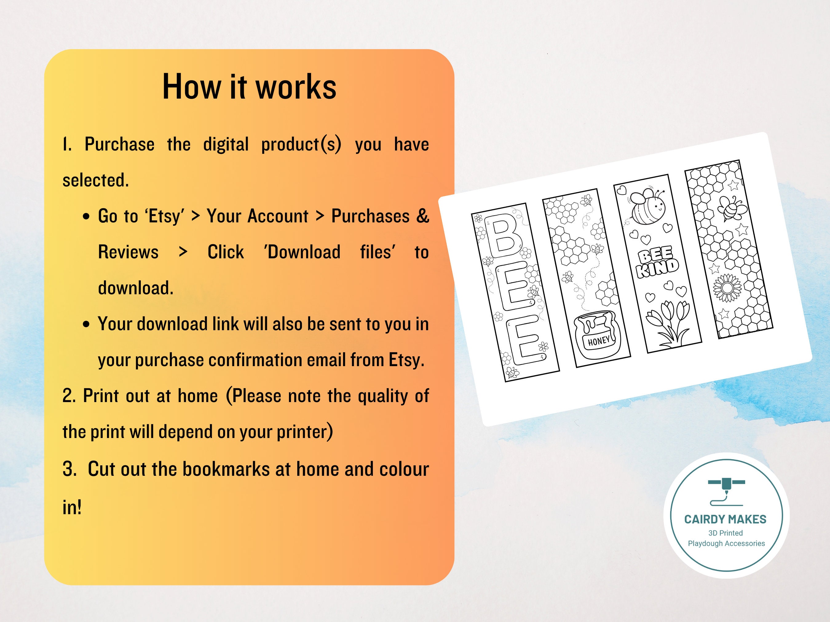 Bee Themed Colouring Bookmarks Printable | Digital Download | Preschool ...