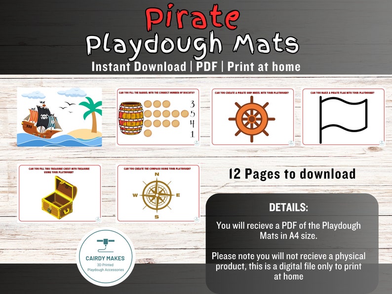 Pirate Themed Playdough Mats Printable | Digital Download | Preschool ...