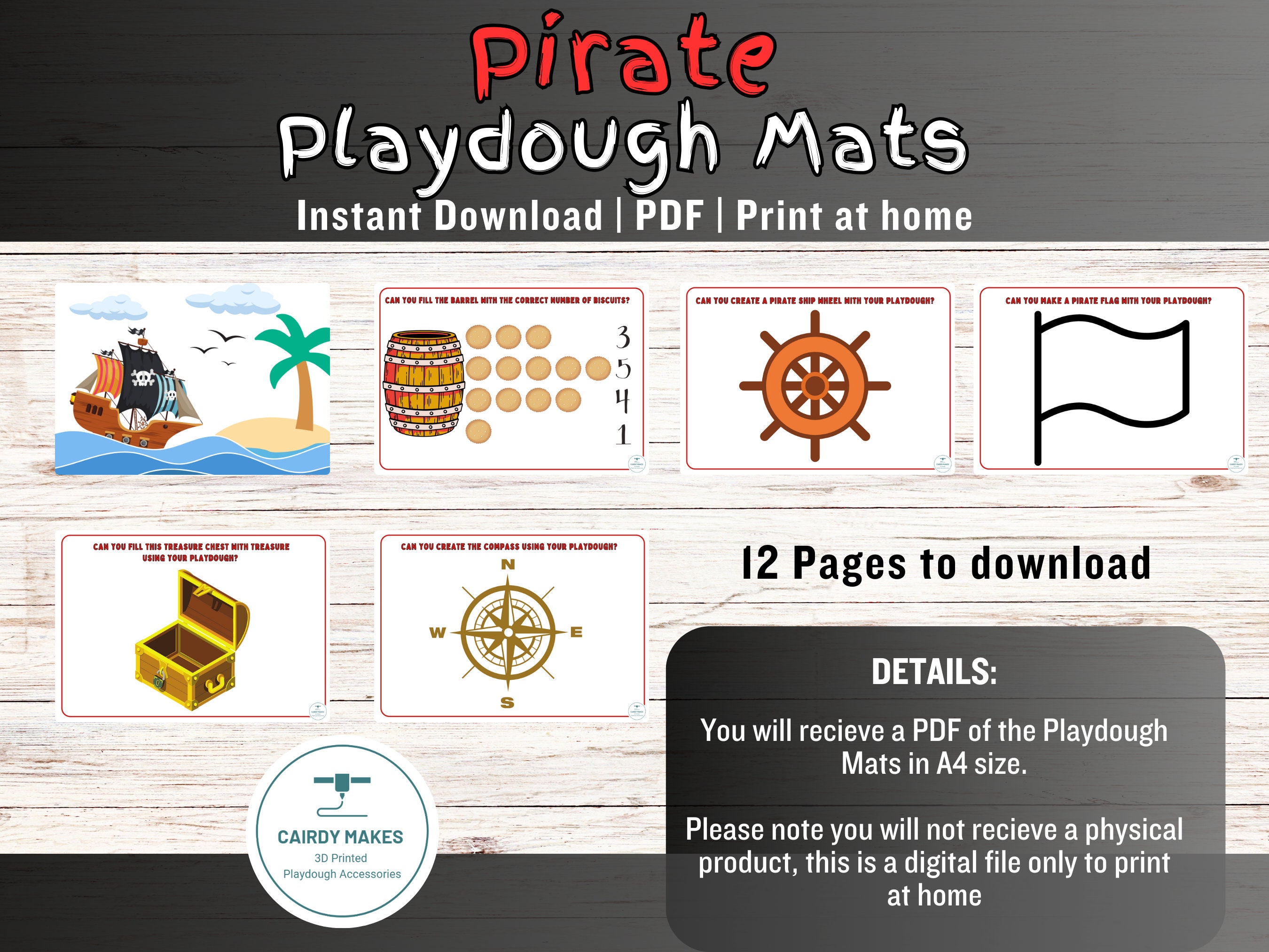 Pirate Themed Playdough Mats Printable | Digital Download | Preschool ...