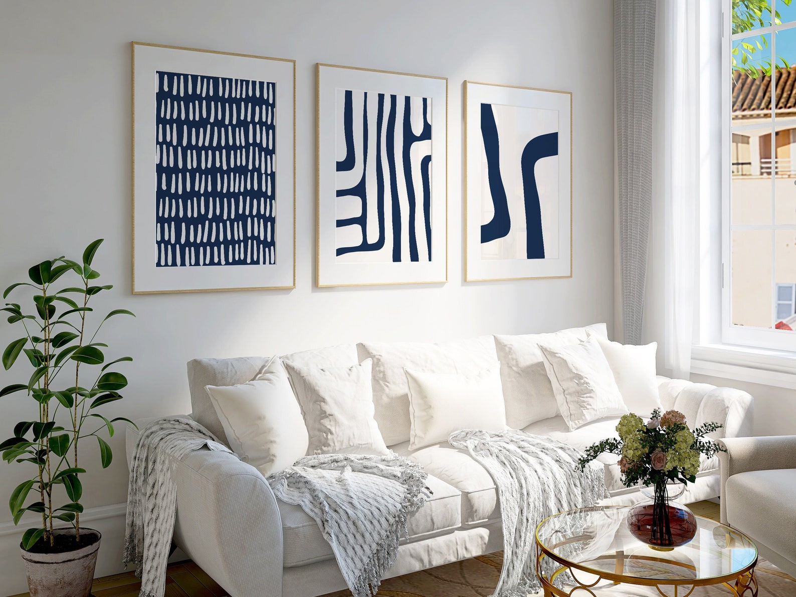 Navy Blue Gallery Wall Set // Set of 3 Navy Blue Prints, Modern Art ...