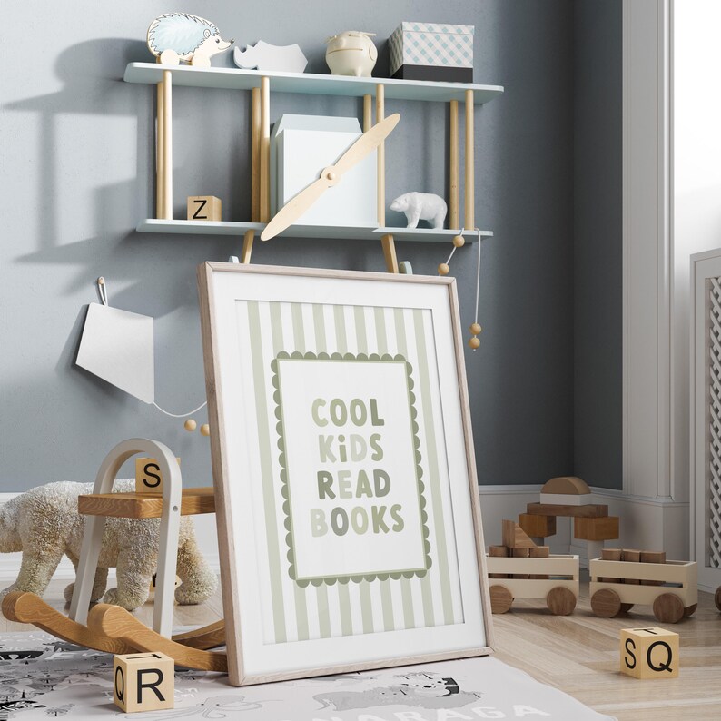Cool Kids Read Books Print / Sage Green Nursery Wall Art, Classroom ...
