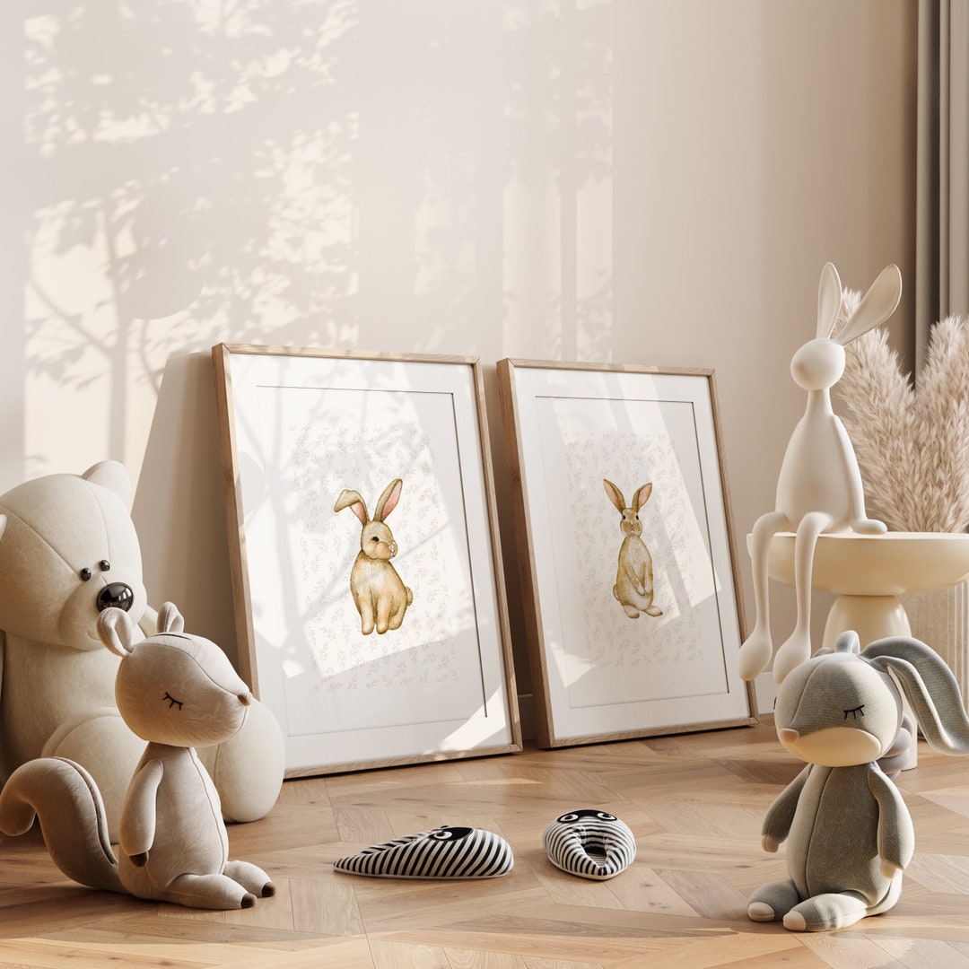 Bunny Nursery Print Set, Vintage Style Wall Art (digital Download) - Etsy
