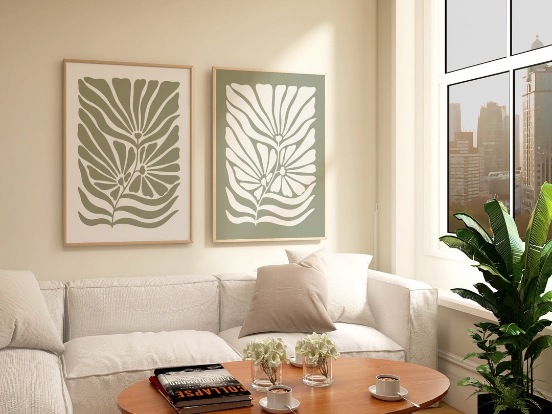 Sage Green Wall Art Set of 2// Sage Green Wall Art, Sage Print Set ...