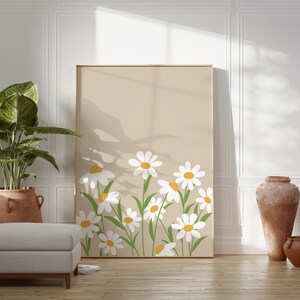 Beige Daisy Print // Daisy Wall Art, Nursery Print, Boho Floral Print ...