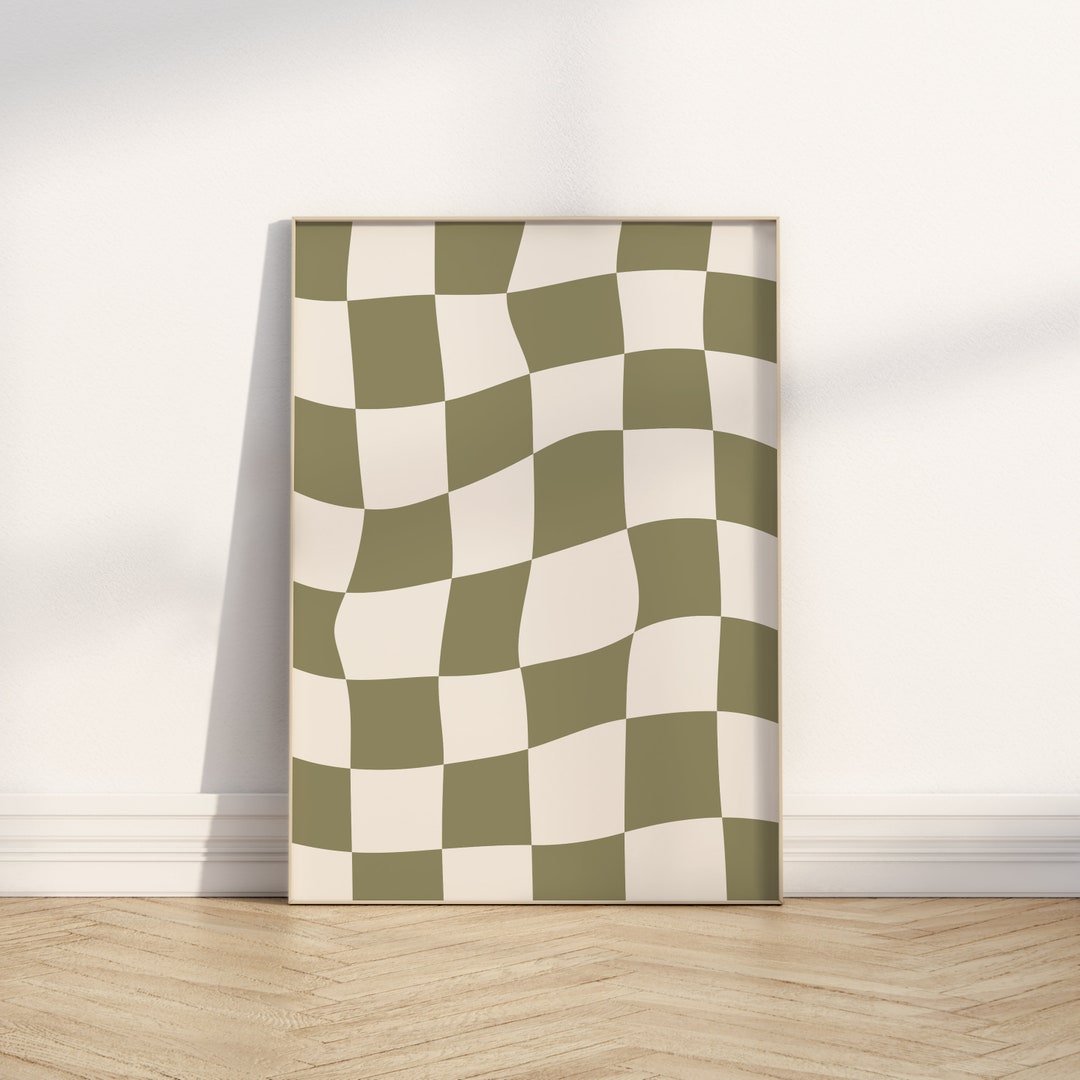 Olive Green Checkered Print // Checkerboard Wall Art, Trendy Wall Art ...