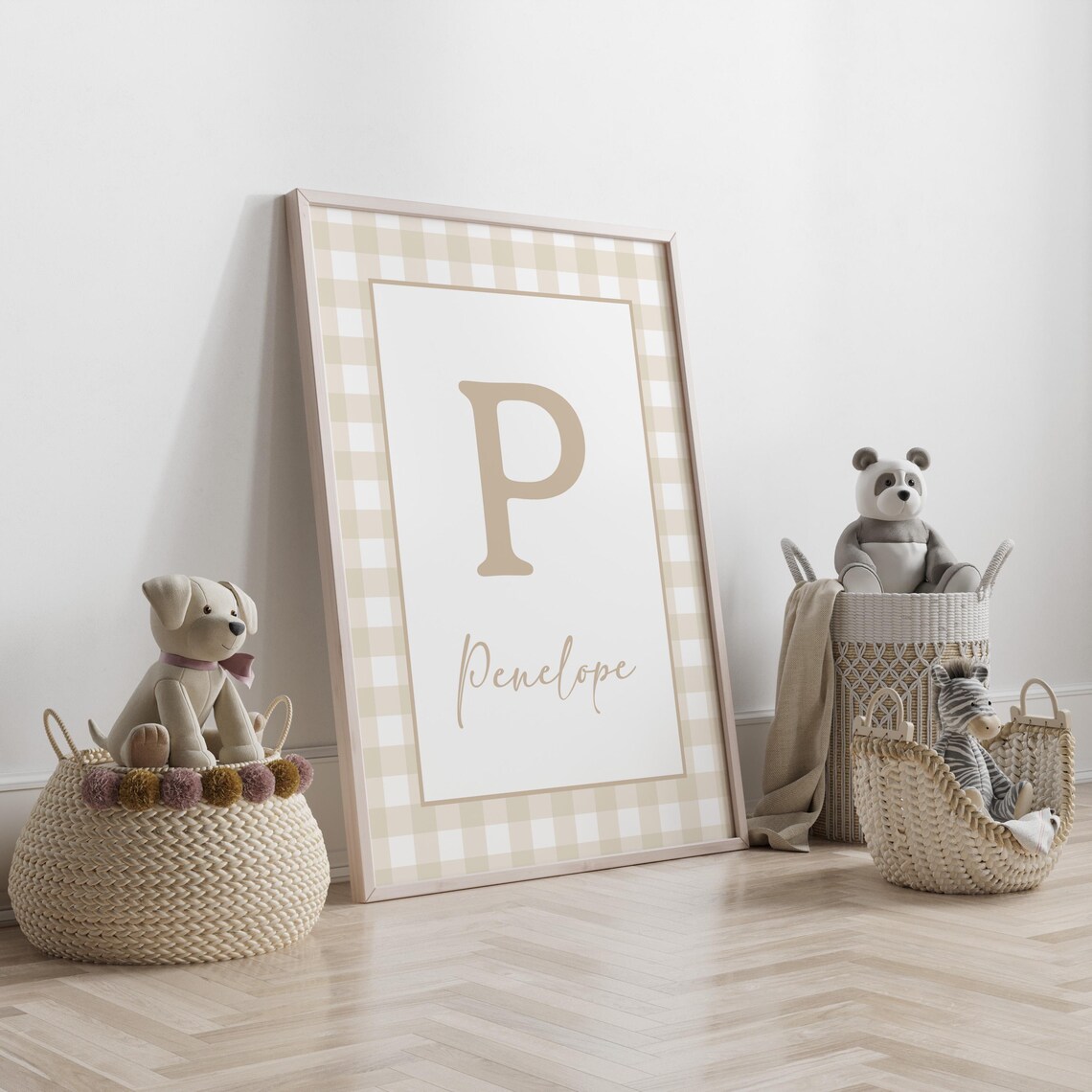 Gingham Wall Print, Personalised Wall Art, Neutral Nursery Decor ...