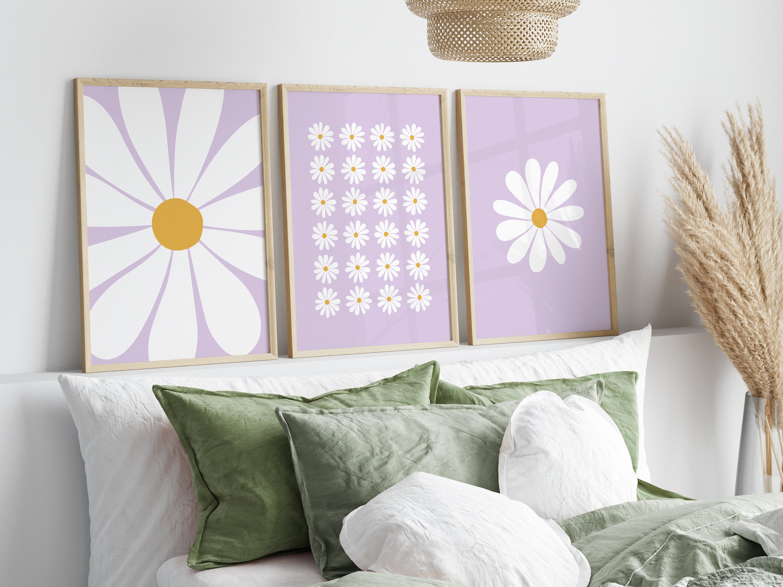 Daisy Print Set of 3 / Daisy Wall Art, Nursery Print, Lilac Prints, Set ...