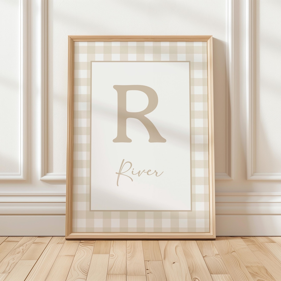 Gingham Wall Print // Personalised Wall Art, Neutral Nursery Decor ...