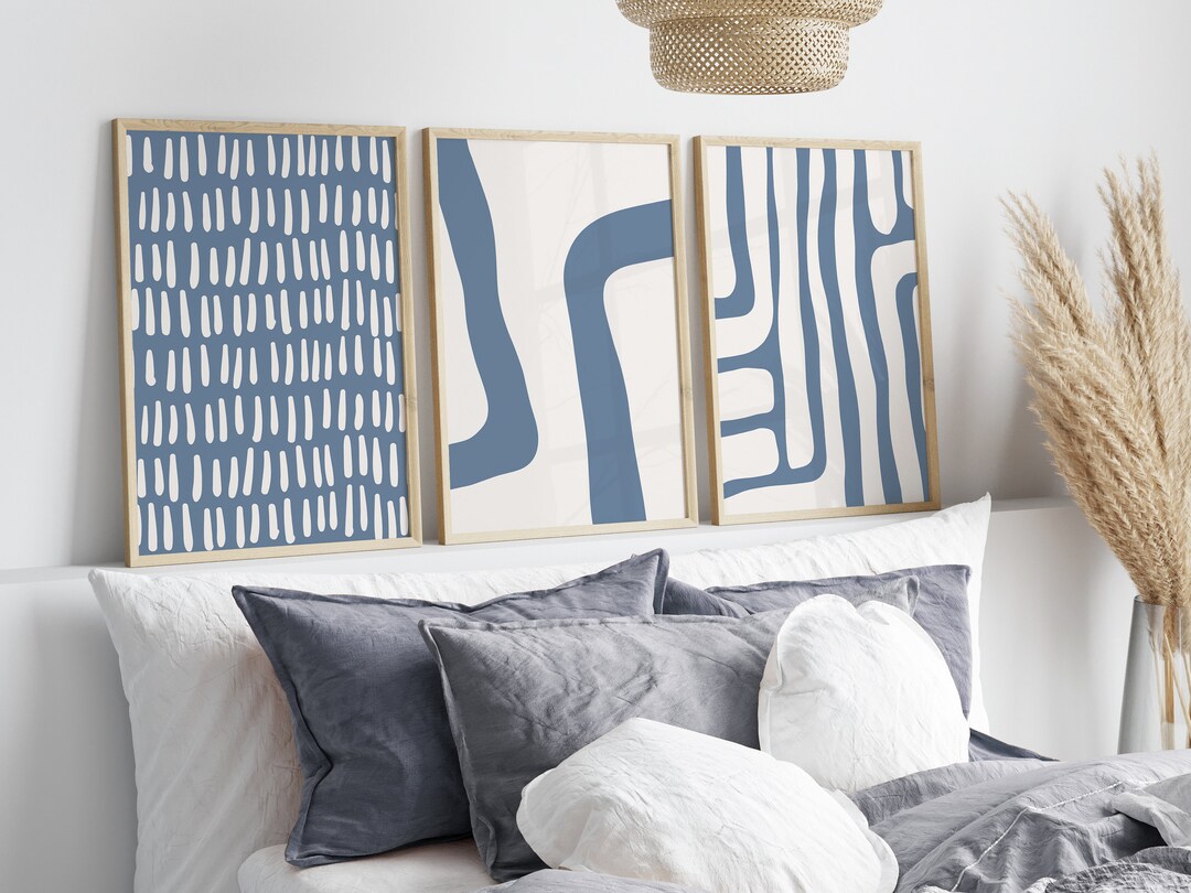 Blue Gallery Wall Set // Set of 3 Dusty Blue Prints, Modern Art Prints ...