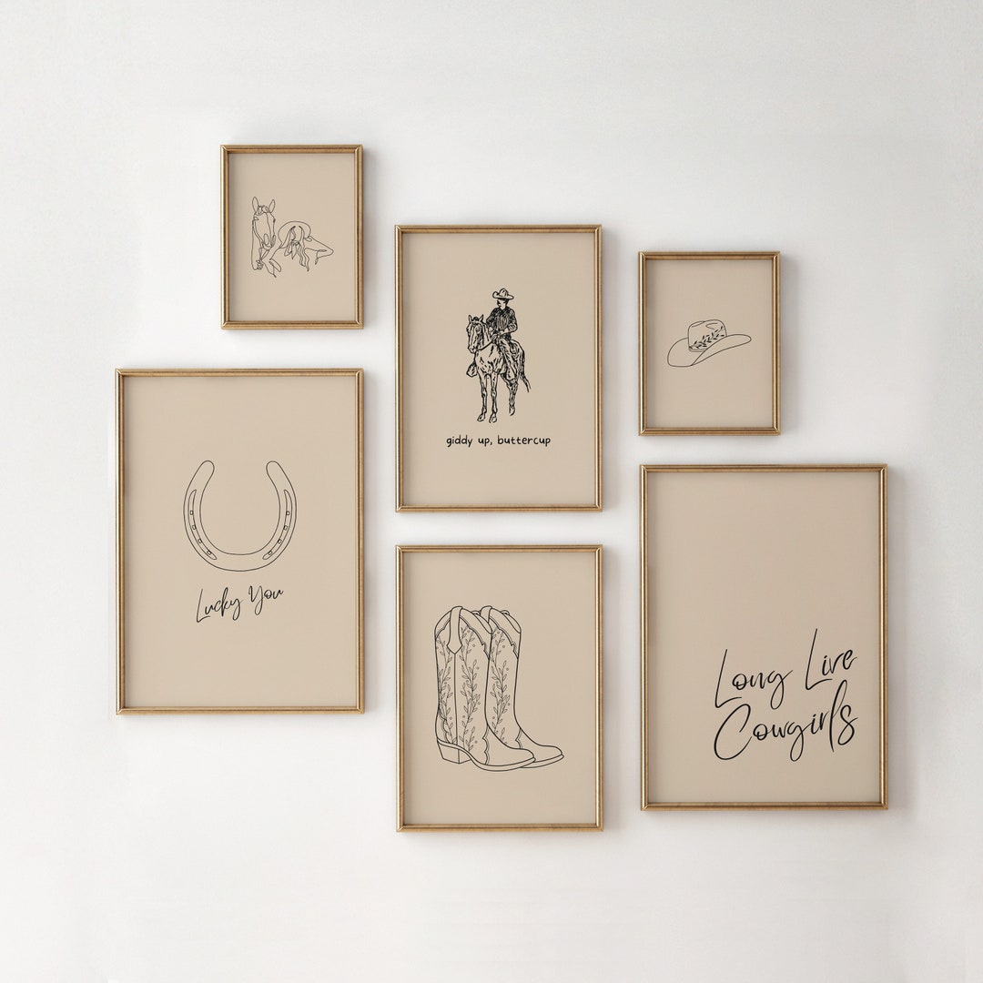 Cowgirl Print Set of 6 // Western Art Print, Cowboy Hat Print, Cowgirl ...