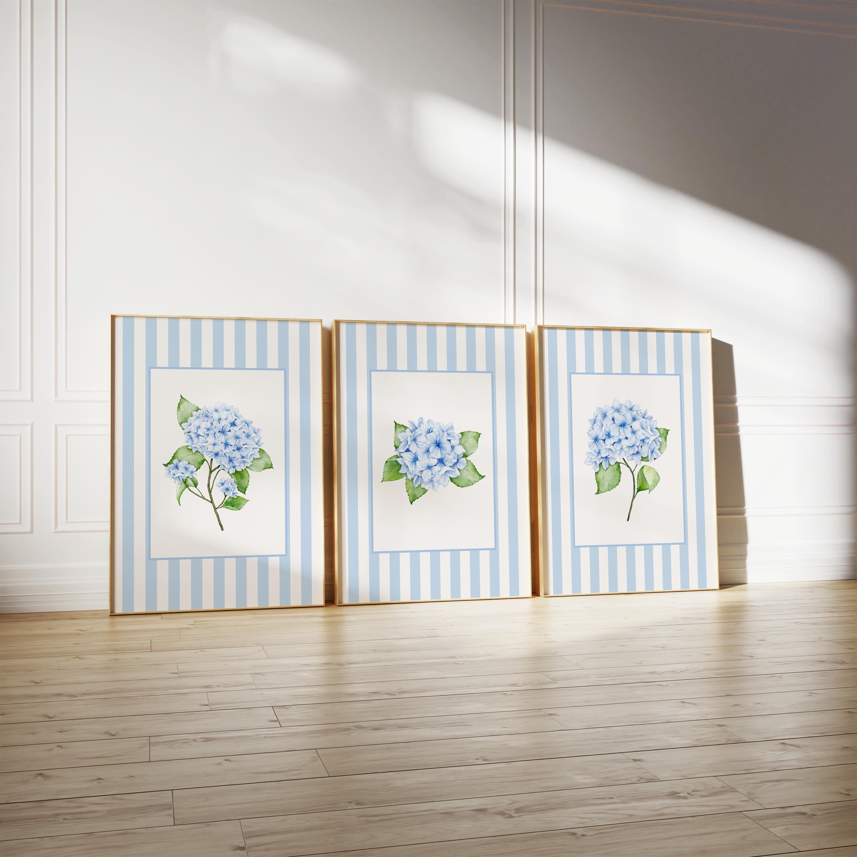 Hydrangea Print Set of 3, Coastal Watercolour Hamptons Wall Art ...
