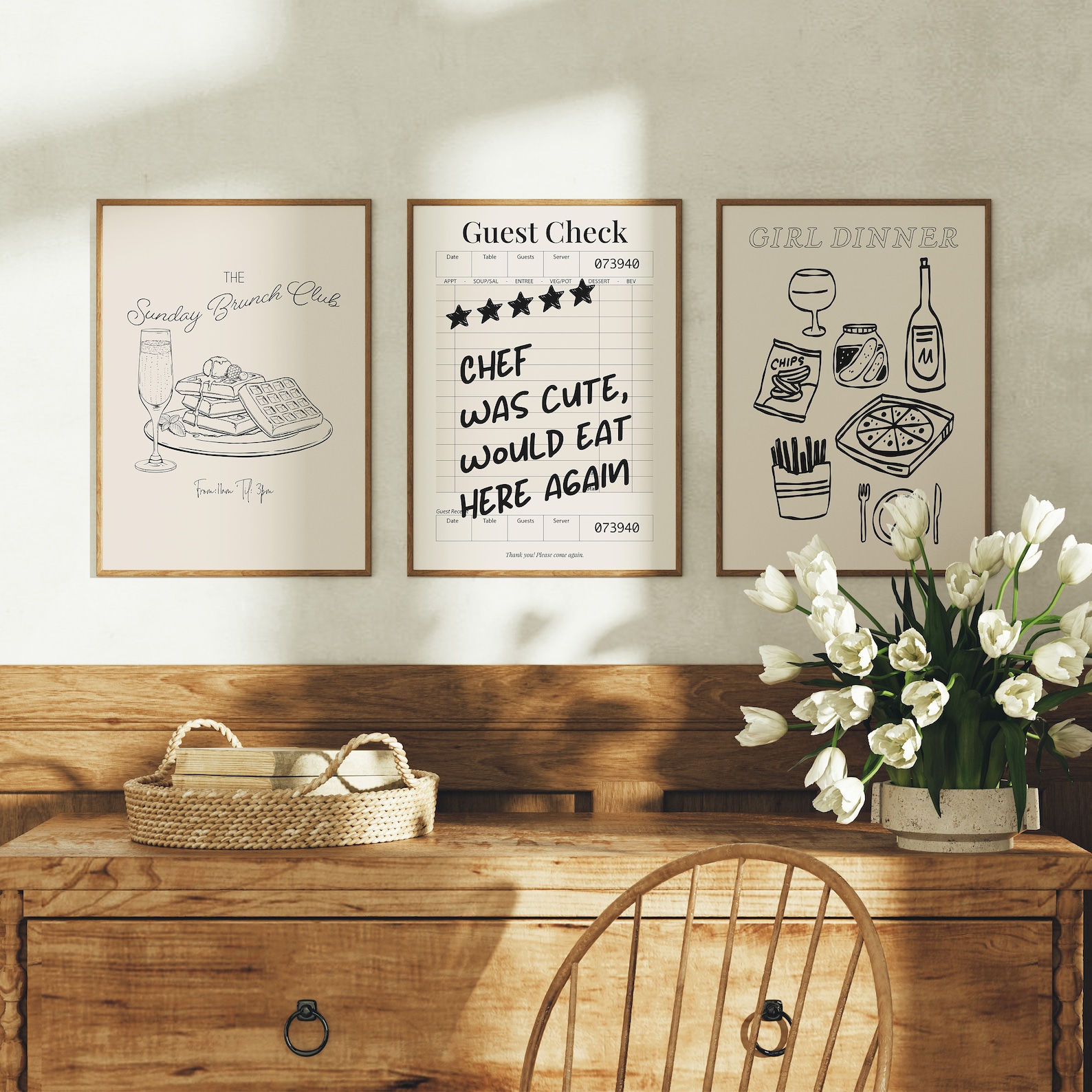 Trendy Wall Art Set of 3 // Guest Check Print, Girl Dinner Poster ...