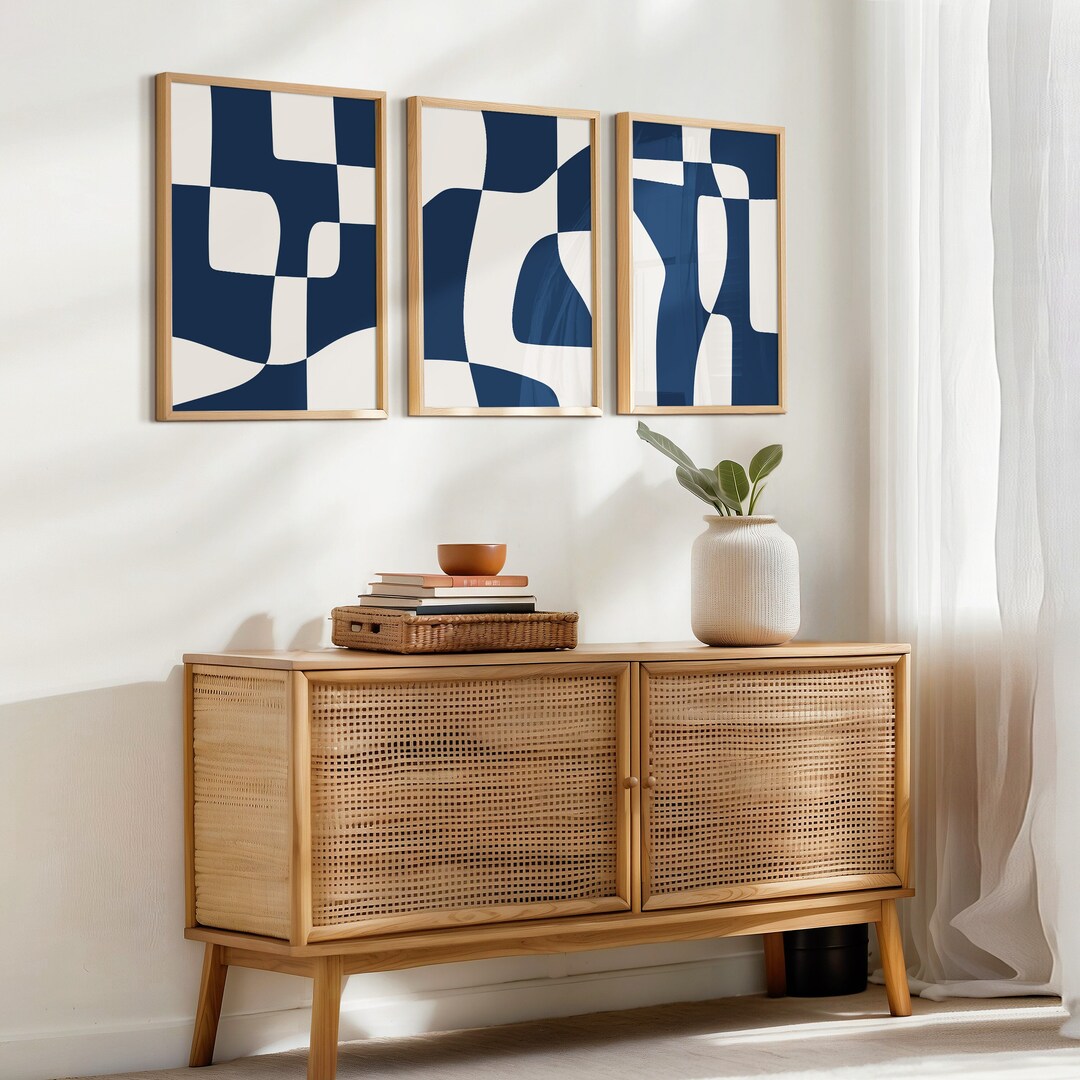 Navy Blue Gallery Wall Set // Set of 3 Navy Blue Prints, Modern Art ...
