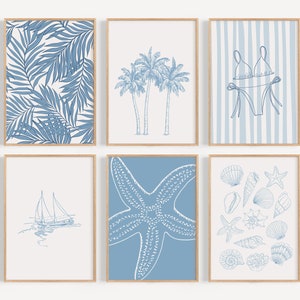 Coastal Wall Art Set of 6: Blue Beach Prints, Coastal Gallery Wall ...