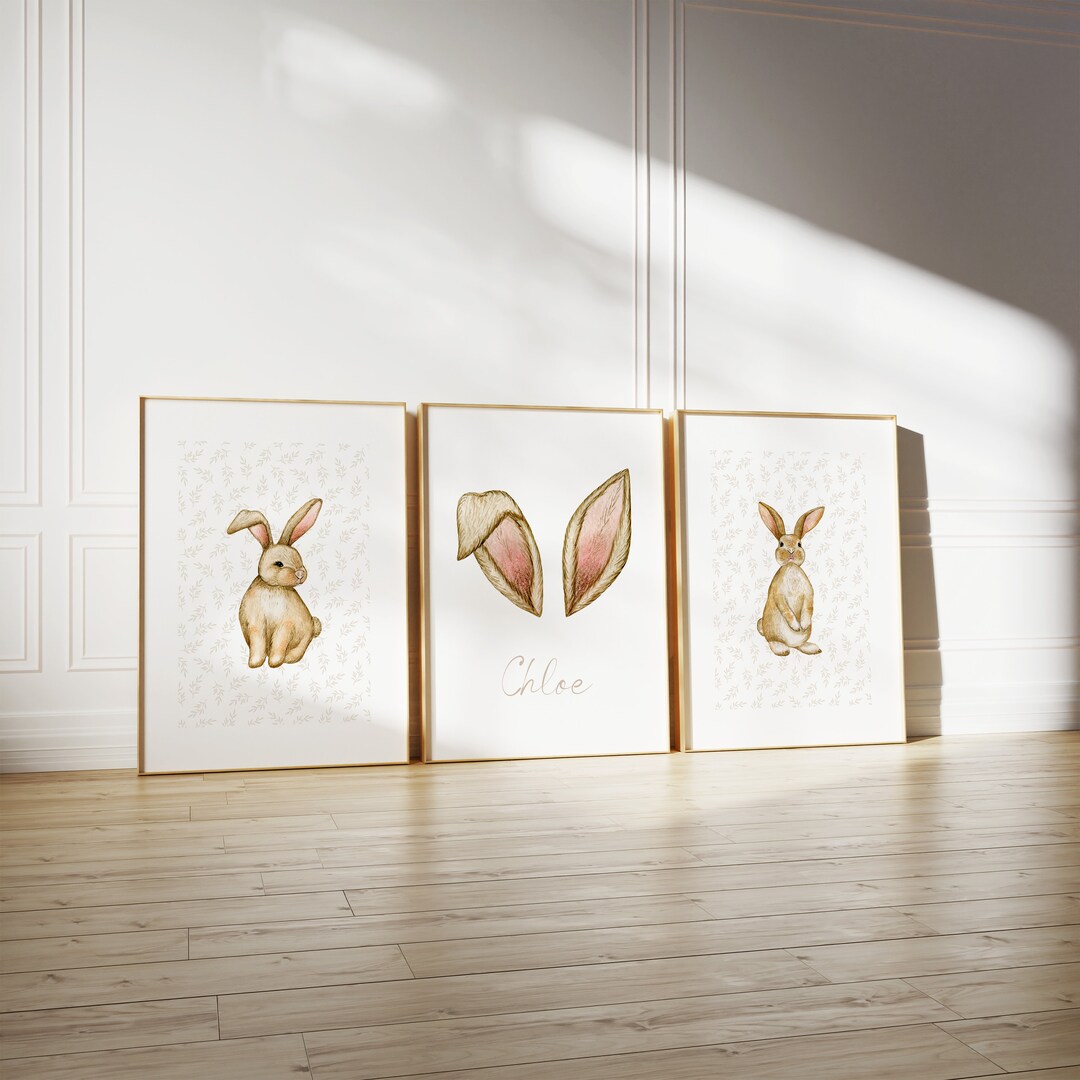 Bunny Set of 3 Prints / Bunny Wall Art, Nursery Prints, Personalised ...