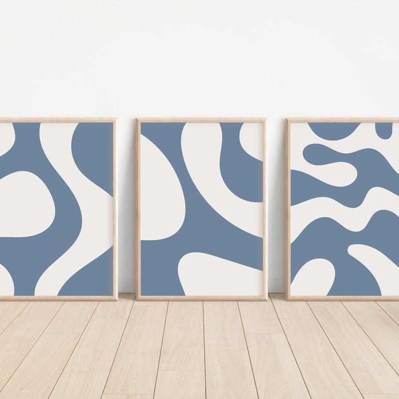 Blue Wall Prints Set of 3 - Etsy