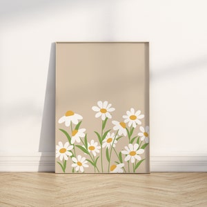 Beige Daisy Print // Daisy Wall Art, Nursery Print, Boho Floral Print ...