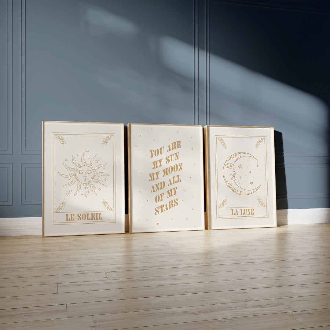Tarot Card Prints // Set of 3 Tarot Prints, Sun and Moon Prints ...