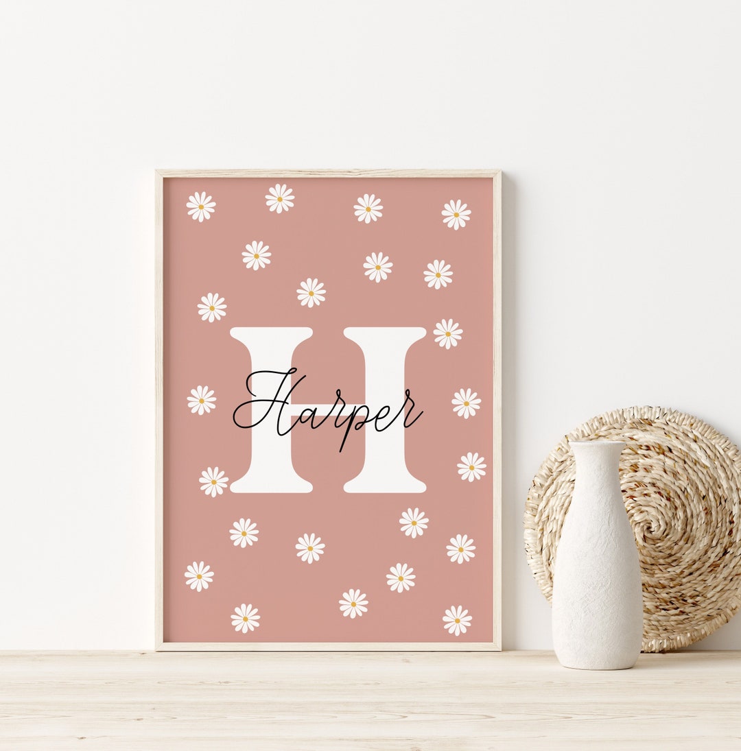 Personalised Daisy Nursery Print, Girl Name Initial Art, Girls Room ...