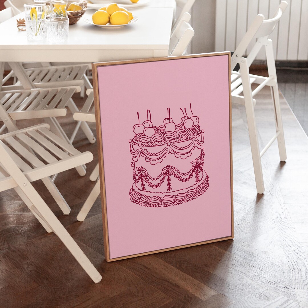 Retro Cake Print // Vintage Cake Wall Art, Coquette Wall Art, Dorm ...
