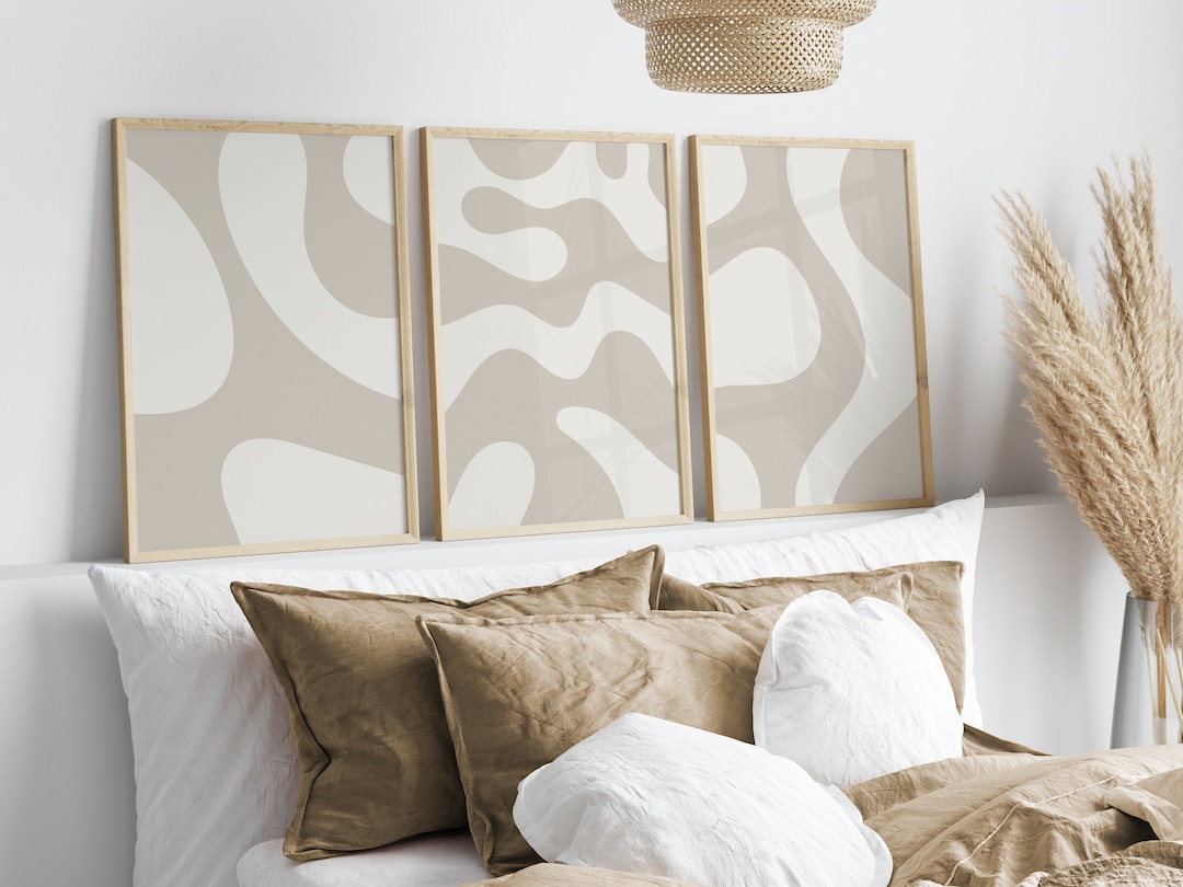 Neutral Beige Gallery Wall Set // Beige Wall Art Set of 3, Modern Art ...