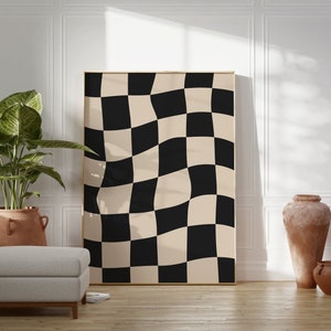 Neutral Beige Checkered Print / Checkerboard Wall Art, Trendy Wall Art ...