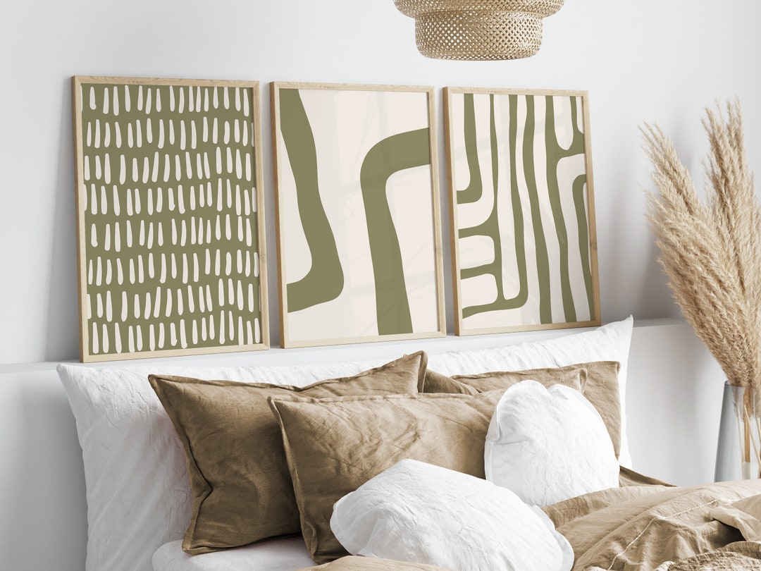 Olive Green Gallery Wall Set // Set of 3 Olive Green Prints, Modern Art ...