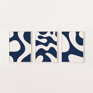 Navy Blue Gallery Wall Set // Set of 3 Navy Blue Prints, Modern Art ...