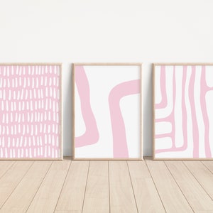 Pink Gallery Wall Set // Pink Wall Art Set of 3, Modern Art Prints ...