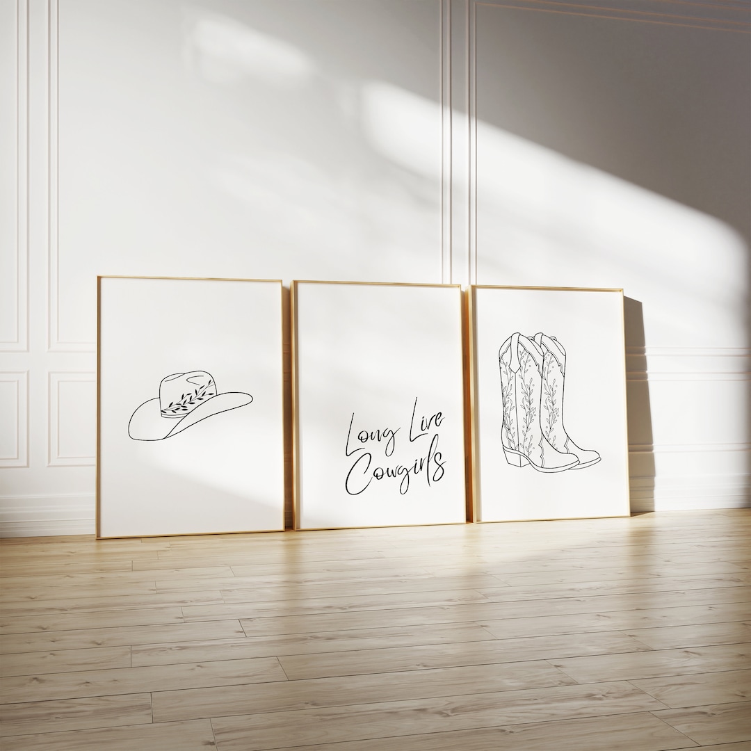 Cowgirl Print Set of 3 // Western Art Print, Cowboy Hat Print, Cowgirl ...