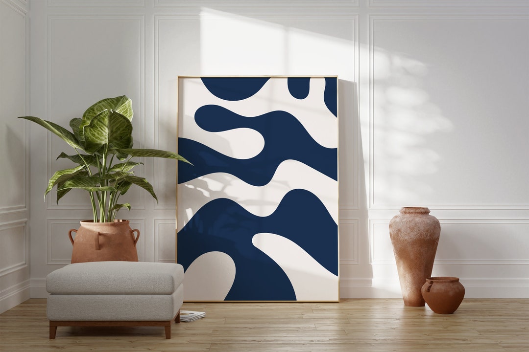 Navy Blue Modern Abstract Print // Navy Minimalist Wall Art, Modern Art ...