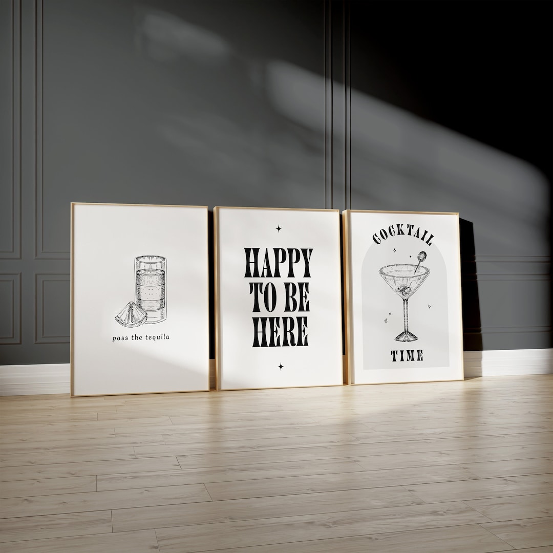 Bar Cart Prints // Cheers Wall Art, Drinks Print, Bar Print, Happy to ...