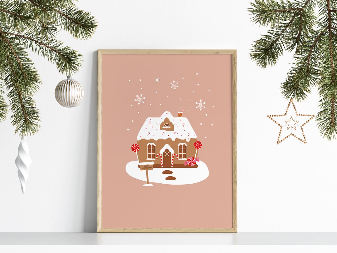 Gingerbread House Print // Christmas Printable Wall Art, Boho Christmas ...