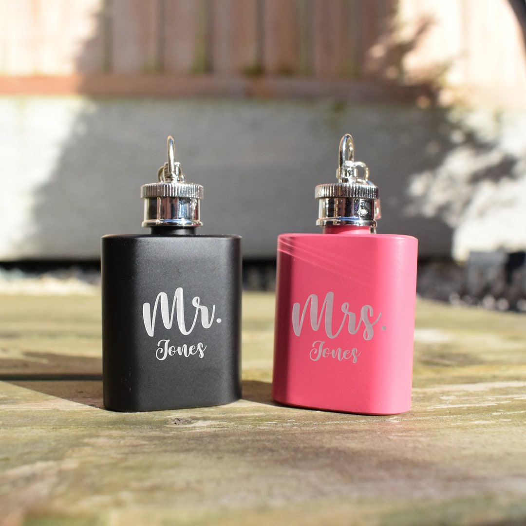 Personalised Mini Hip Flasks | Couple Set, Mr & Mrs, Wedding ...